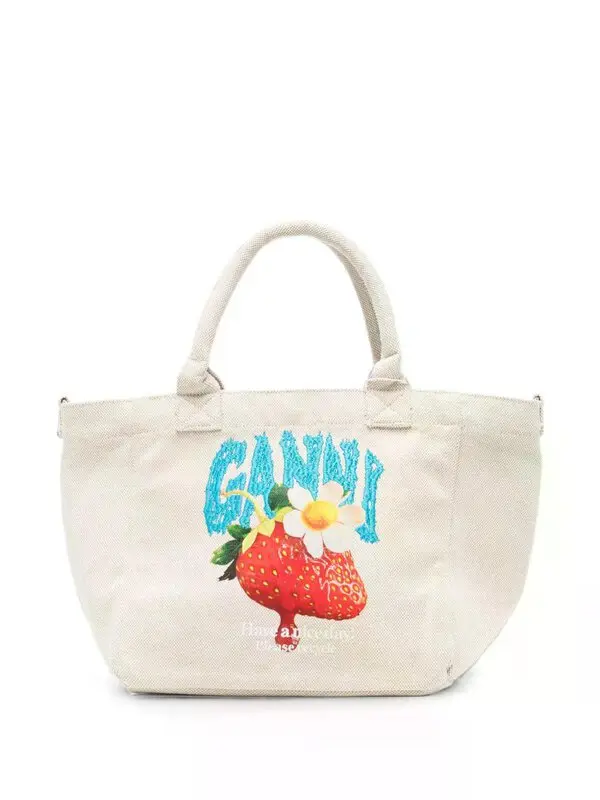 GANNI Graphic-print Tote Bag - Neutrals
