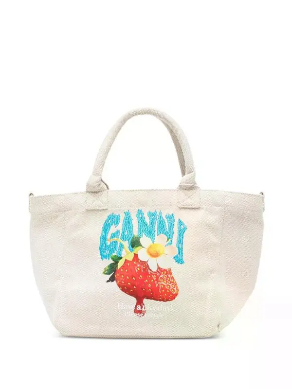 GANNI Graphic-print Tote Bag - Neutrals
