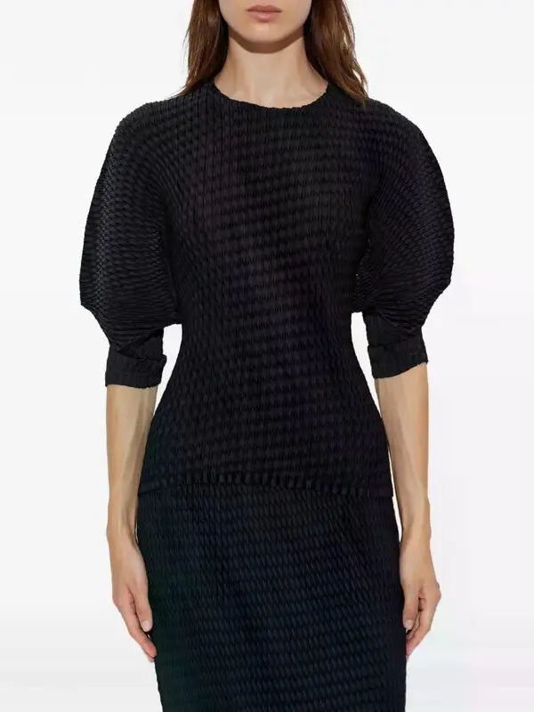 Issey Miyake Sleek Pleats Puff-sleeve Blouse