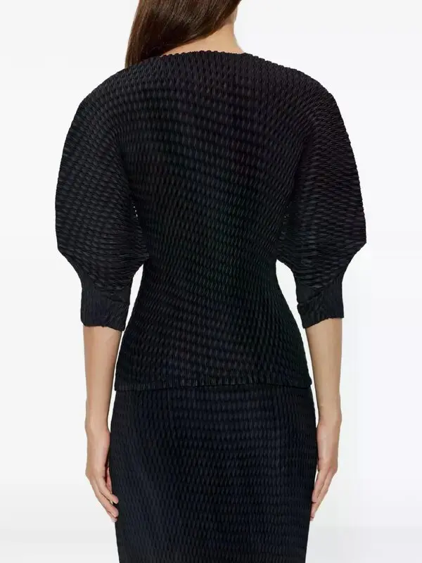 Issey Miyake Sleek Pleats Puff-sleeve Blouse