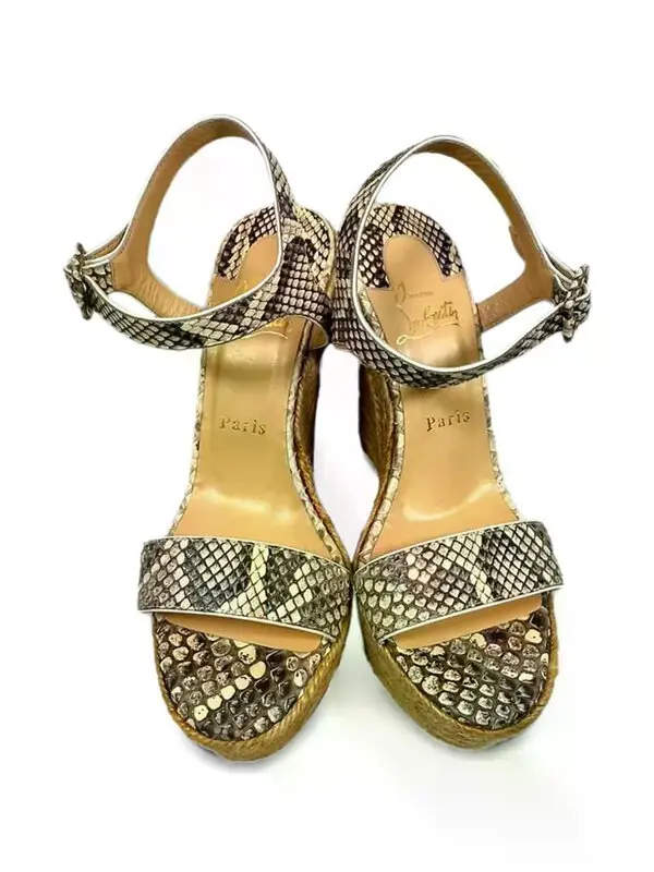 CHRISTIAN LOUBOUTIN 2010s Spachica Python Leather Wedge Sandals
