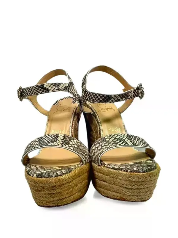 CHRISTIAN LOUBOUTIN 2010s Spachica Python Leather Wedge Sandals