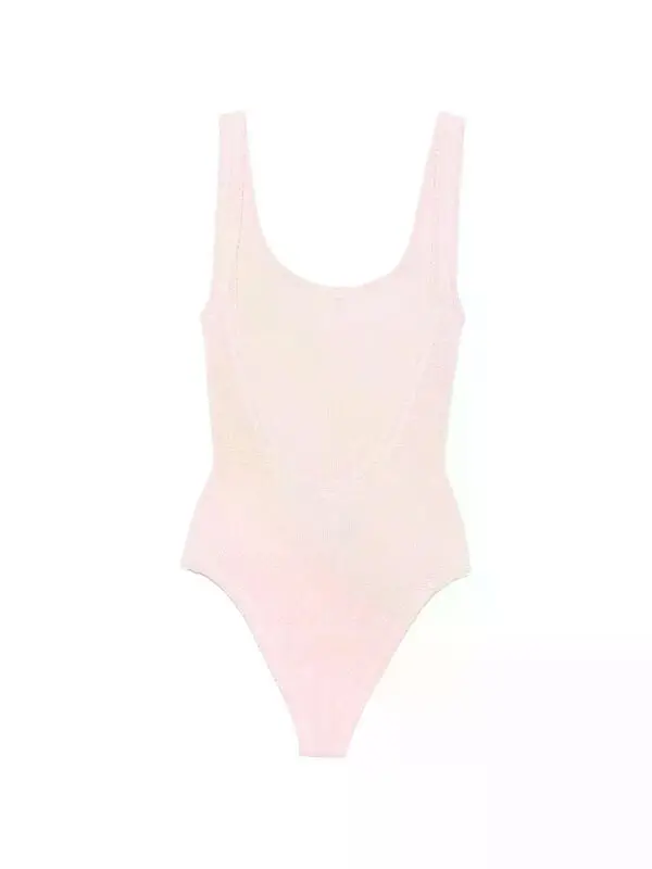 Hunza G Crinkle-effect Square-neck Swimsuit - Pink