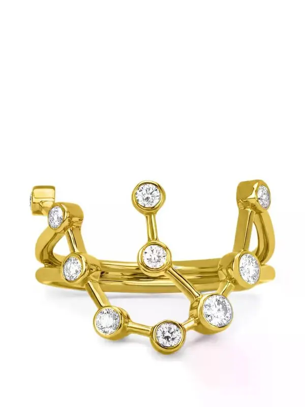 LOGAN HOLLOWELL Aquarius Constellation Diamond Ring In 14k Yellow Gold - Pink