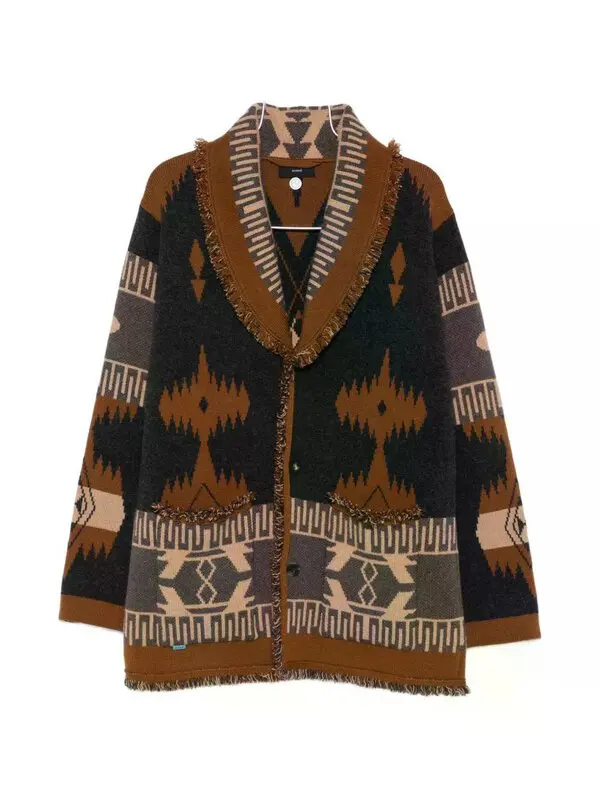 Alanui Jacquard-knit Fringed Cardigan - Grey