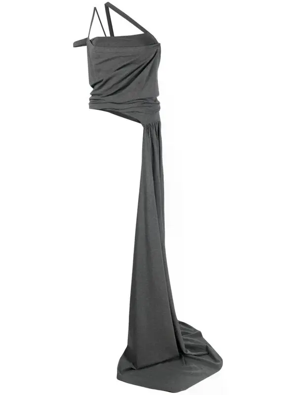 Attico Asymmetric-neckline Sash Top - Grey