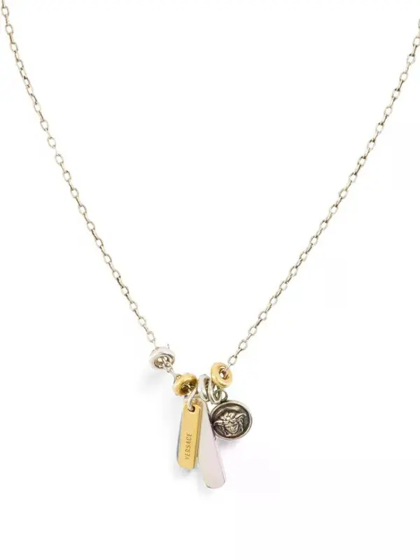 Versace Logo Tag Charm Necklace - Silver