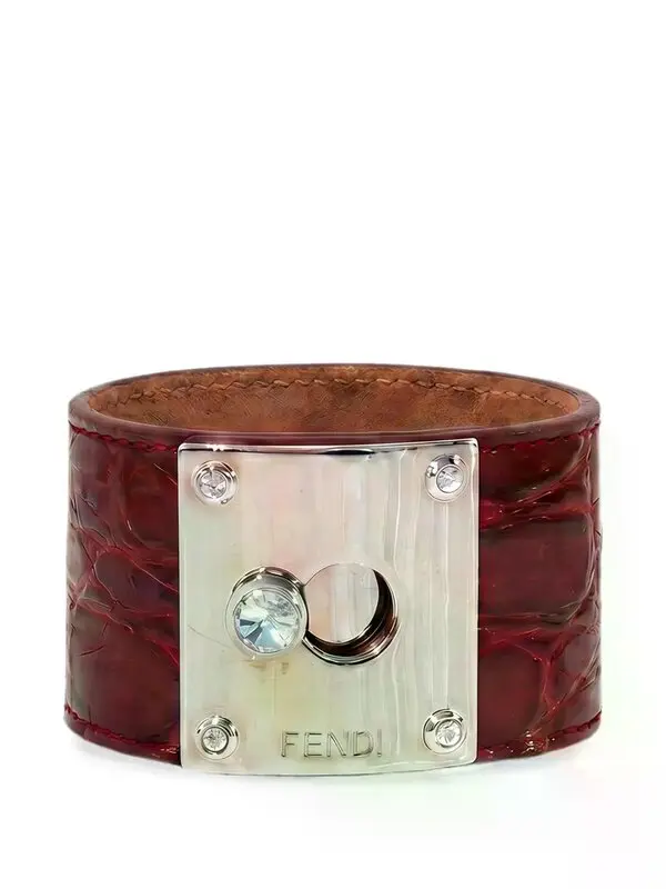 Fendi Crocodile-effect Logo-plaque Bracelet - Red