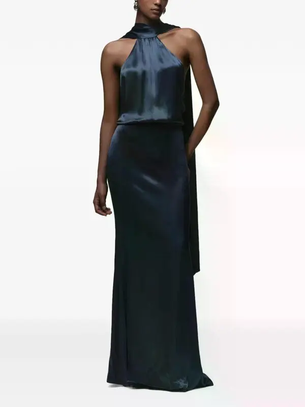 CAYET Lama Halterneck Draped-panel Maxi Dress