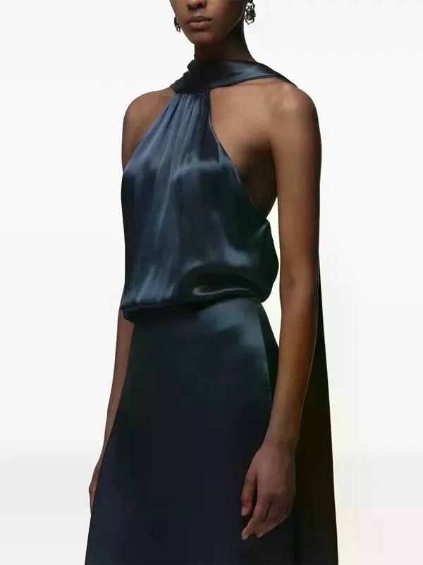 CAYET Lama Halterneck Draped-panel Maxi Dress
