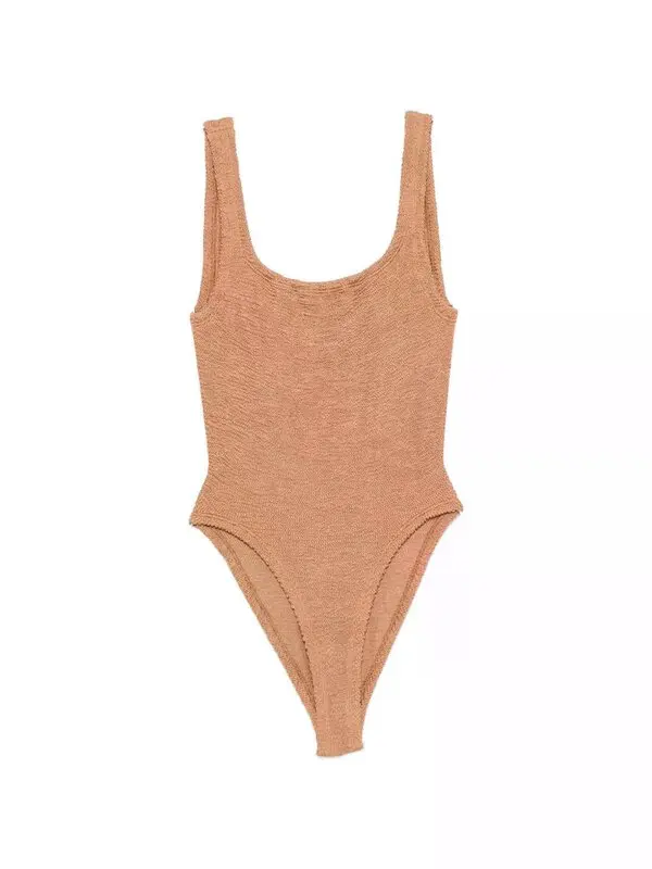 Hunza G Square-neck Crinkle-effect Swimsuit - Neutrals