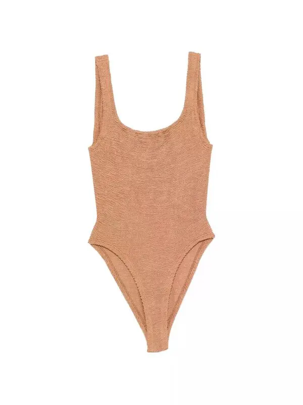 Hunza G Square-neck Crinkle-effect Swimsuit - Neutrals