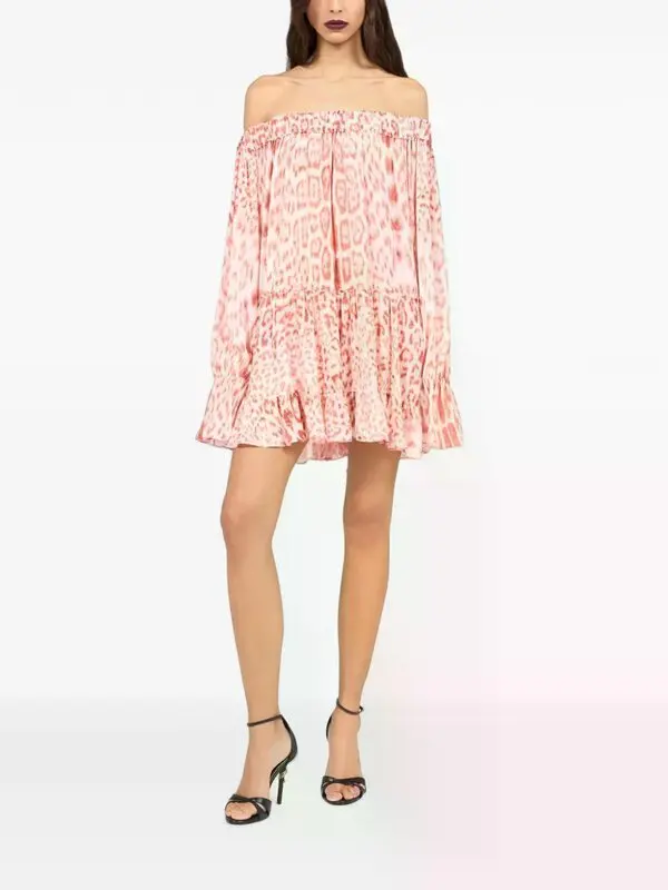Roberto Cavalli Jaguar-print Off-shoulder Mini Dress