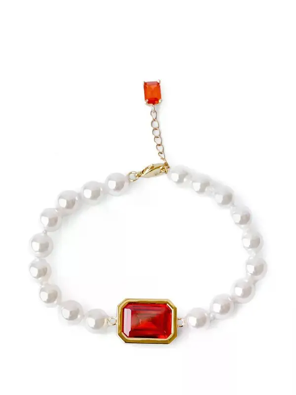 IZABEL DISPLAY Emerald-cut Crystal Pearl Bracelet - Gold