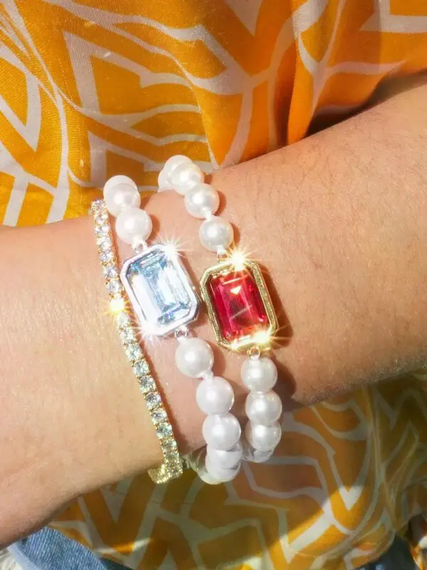 IZABEL DISPLAY Emerald-cut Crystal Pearl Bracelet