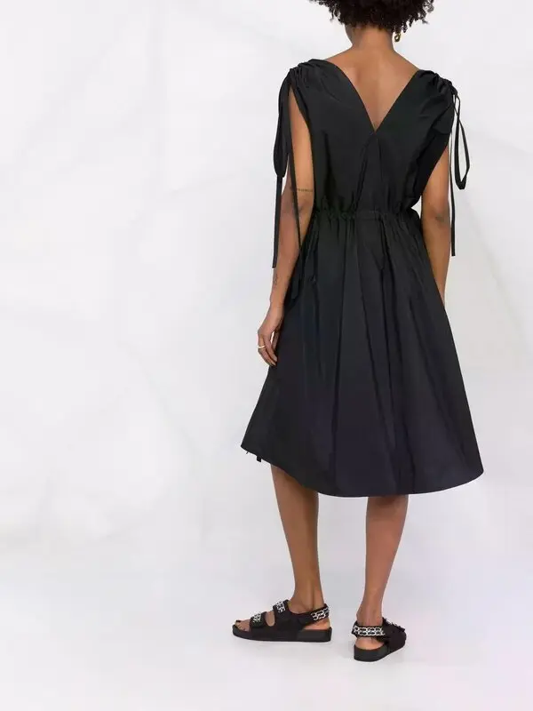 Red Valentino Sleeveless V-neck Flared Dress With Drawstring Waist