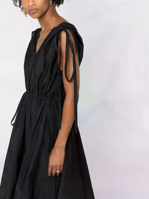 Red Valentino Sleeveless V-neck Flared Dress With Drawstring Waist
