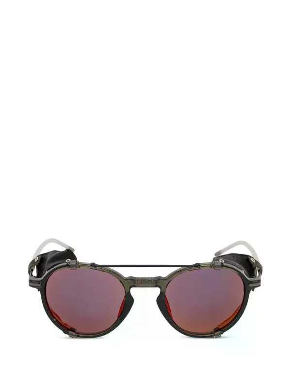 JULBO EYEWEAR Legacy Round-frame Leather-trim Sunglasses - Grey