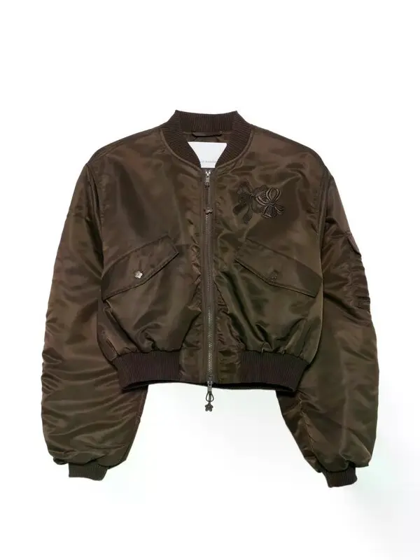 Cecilie Bahnsen Ruched-sleeve Cropped Bomber Jacket - Brown