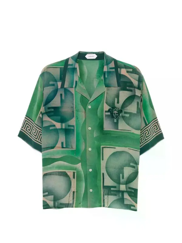 Versace Greca-print Medusa-head Shirt - Green