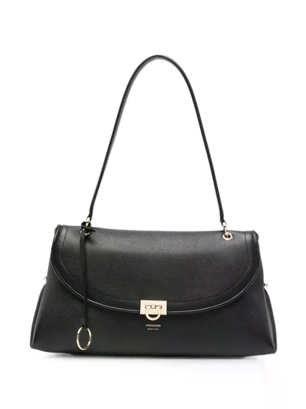 FERRAGAMO Gancini Pebbled Leather Tote Bag - Black