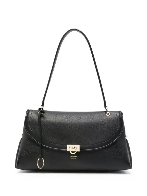 FERRAGAMO Gancini Pebbled Leather Tote Bag - Black