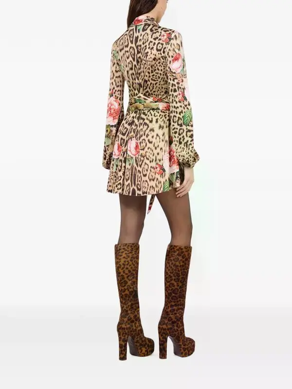 Roberto Cavalli Leopard-print Floral-print Mini Dress