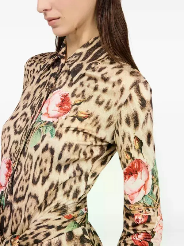 Roberto Cavalli Leopard-print Floral-print Mini Dress