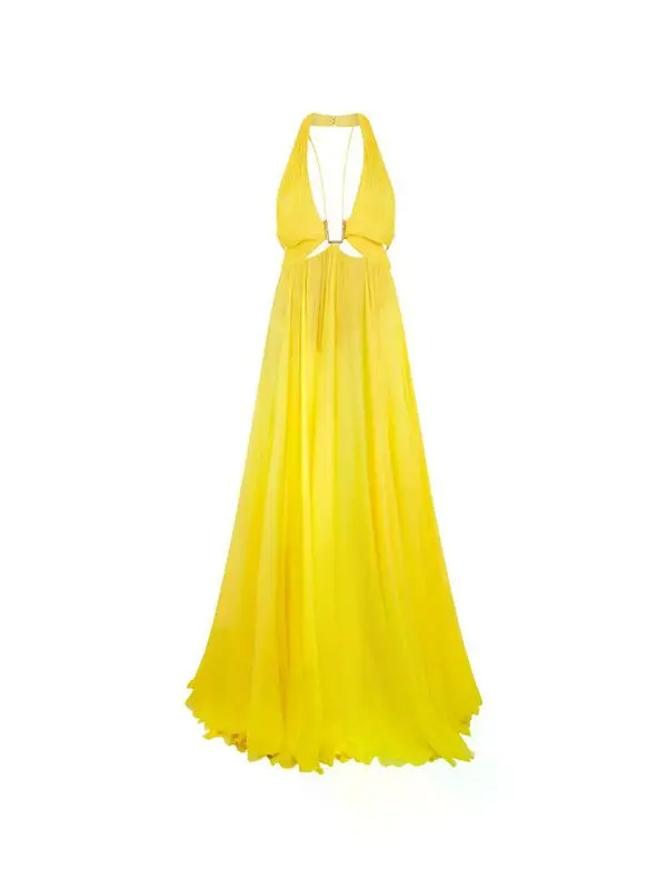 Roberto Cavalli Cut-out Pleated Long Dress