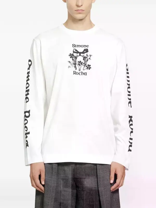 Simone Rocha Coming Up Roses Print Long Sleeve T-shirt - White