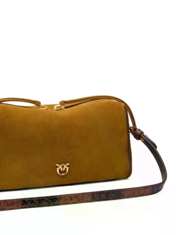 Pinko Suede Shoulder Bag With Snake-effect Trim And Gold-tone Hardware - Brown