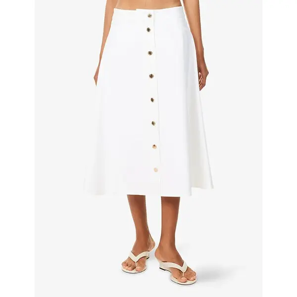 Carolina Herrera A-line Button-front Cotton-blend Midi Skirt