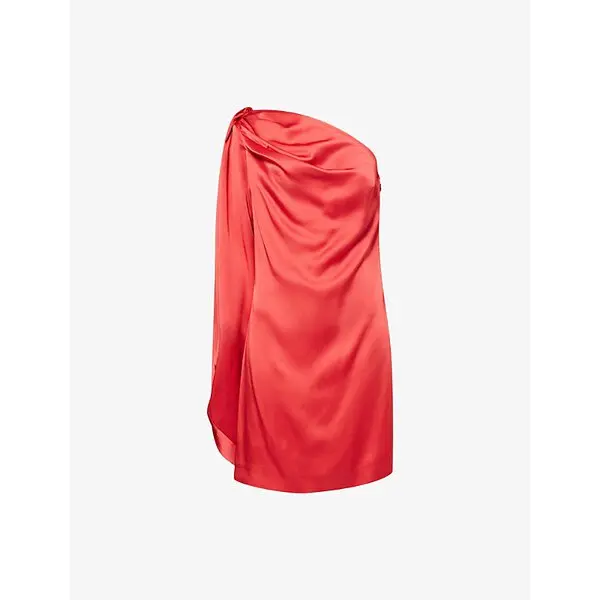 Stella McCartney One-shoulder Satin Mini Dress - Tomato