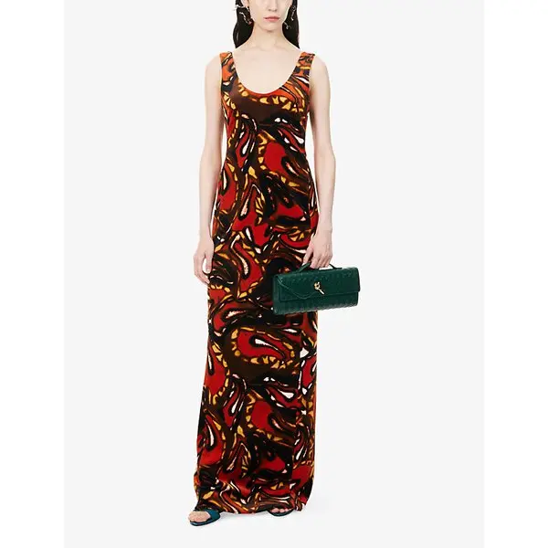 Dries Van Noten Sleeveless Graphic Print Maxi Dress - Rust