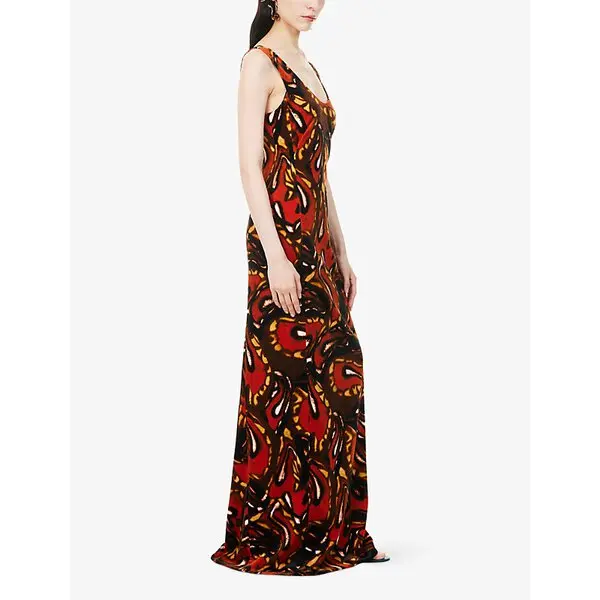 Dries Van Noten Sleeveless Graphic Print Maxi Dress - Rust