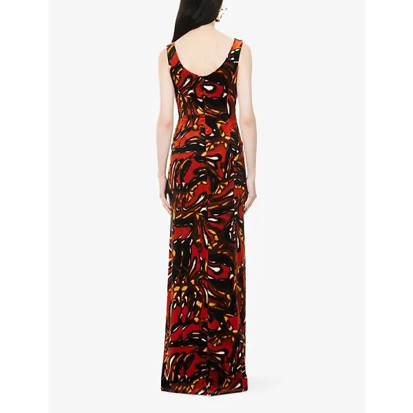 Dries Van Noten Sleeveless Graphic Print Maxi Dress - Rust
