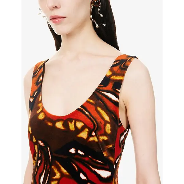 Dries Van Noten Sleeveless Graphic Print Maxi Dress - Rust