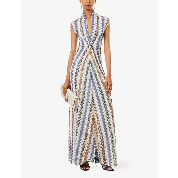 Missoni V-neck Cap-sleeve Woven Maxi Dress