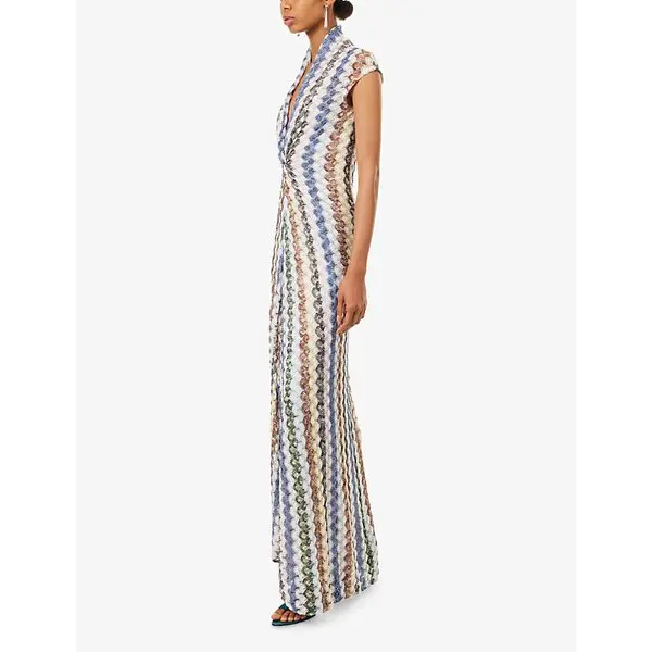 Missoni V-neck Cap-sleeve Woven Maxi Dress