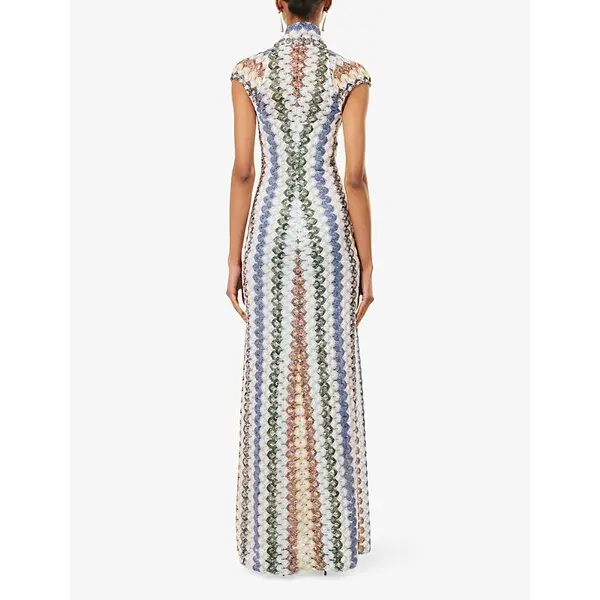 Missoni V-neck Cap-sleeve Woven Maxi Dress