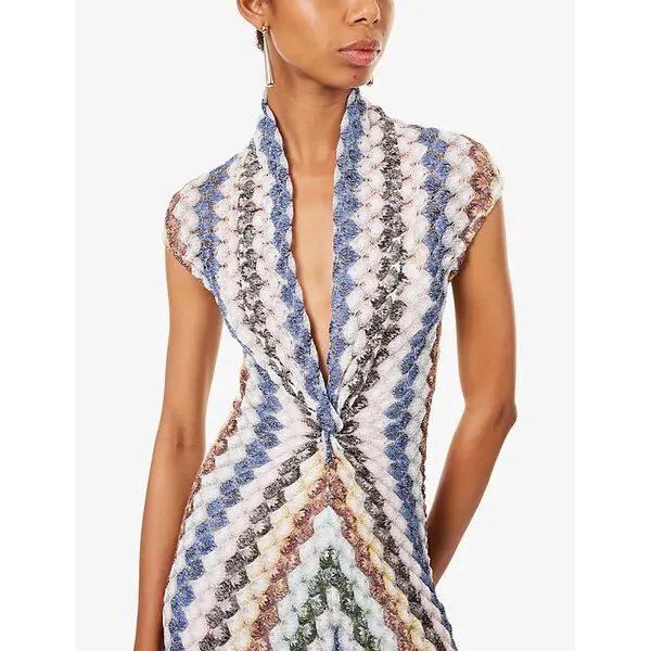 Missoni V-neck Cap-sleeve Woven Maxi Dress