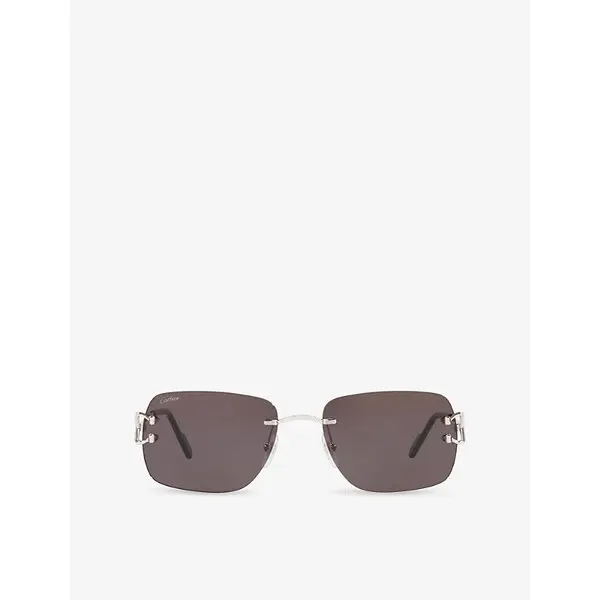 Cartier Ct0330s Rectangle Metal Sunglasses - Silver