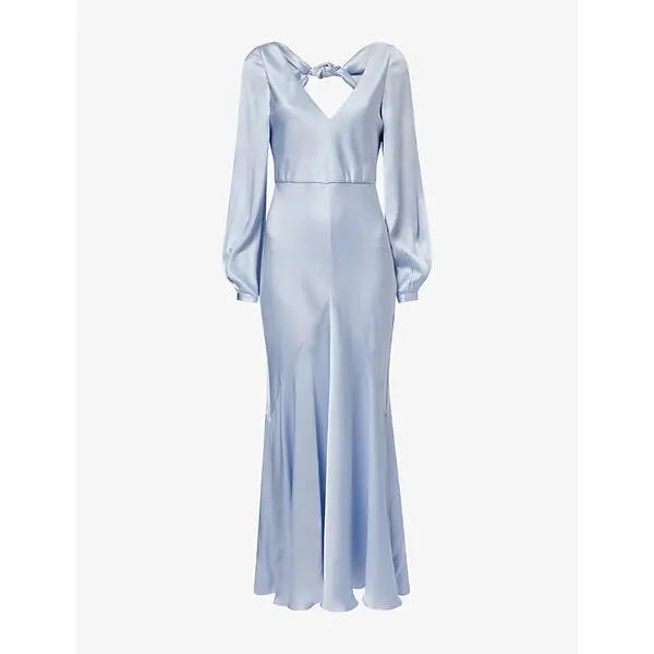 Gabriela Hearst Peyton Knotted-back Silk Maxi Dress - Light Blue