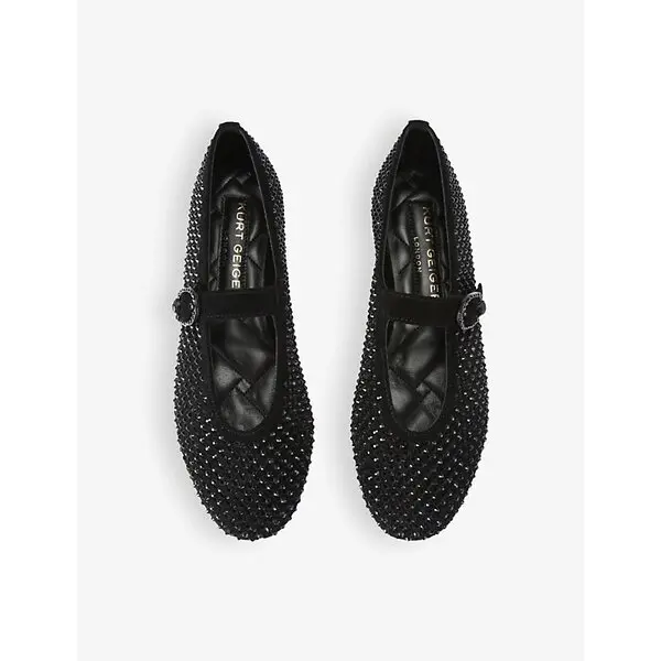 Kurt Geiger Mayfair Crystal-embellished Suede Ballet Flats - Black