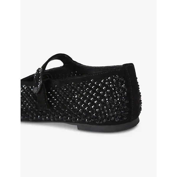 Kurt Geiger Mayfair Crystal-embellished Suede Ballet Flats - Black
