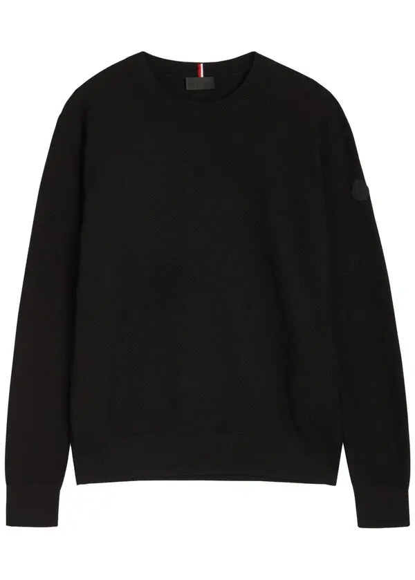 Moncler Logo-appliqué Cotton-knit Jumper - Black