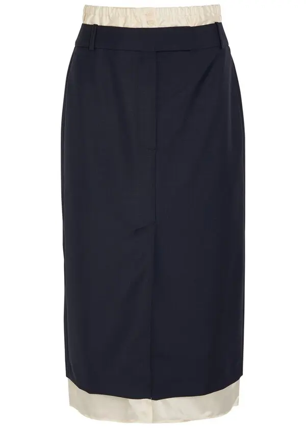 RÓHE Layered Wool Midi Skirt - Navy