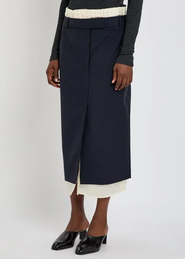 RÓHE Layered Wool Midi Skirt