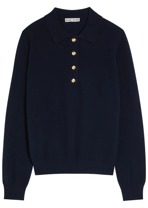BLAZÉ MILANO Highland Wool And Cashmere-blend Polo Top - Navy