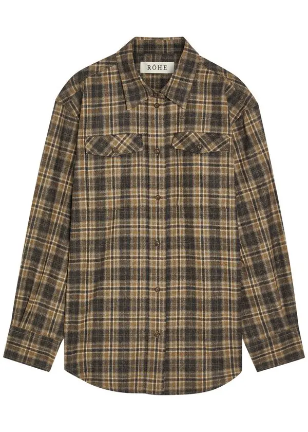 RÓHE Checked Wool-blend Overshirt - Brown